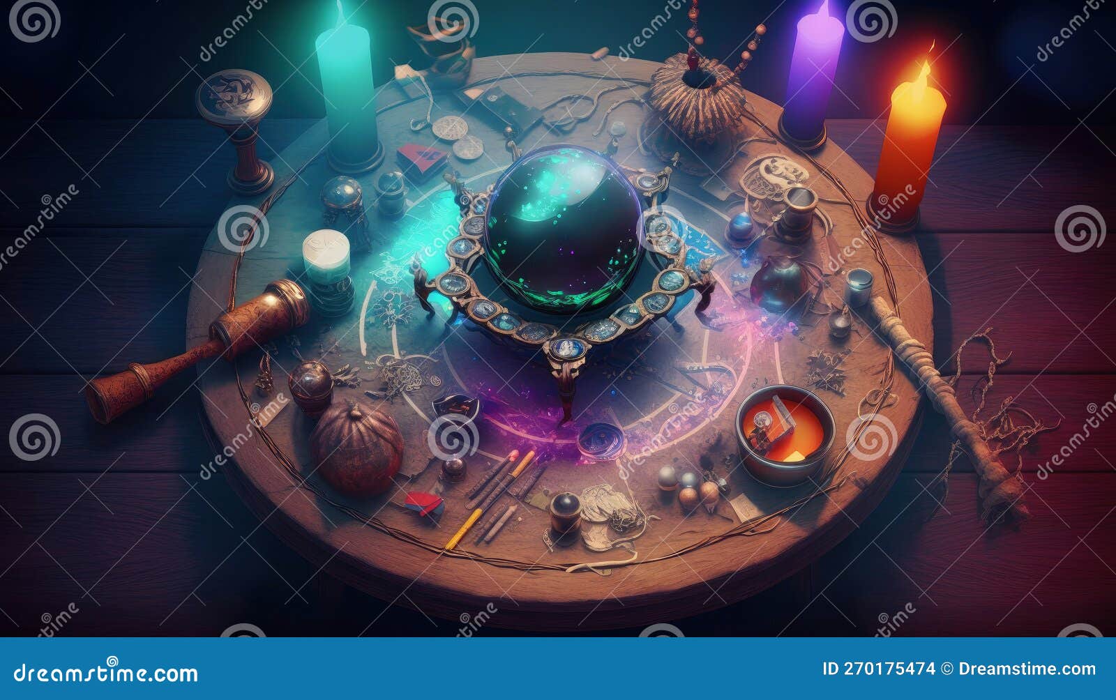 Wizard Table with Orb of Predictions and Witchcraft Accessories ...