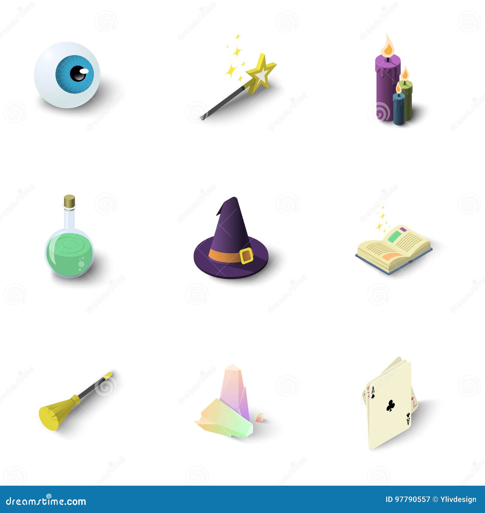 Wizard Things Icons Set, Isometric Style Stock Vector - Illustration of ...