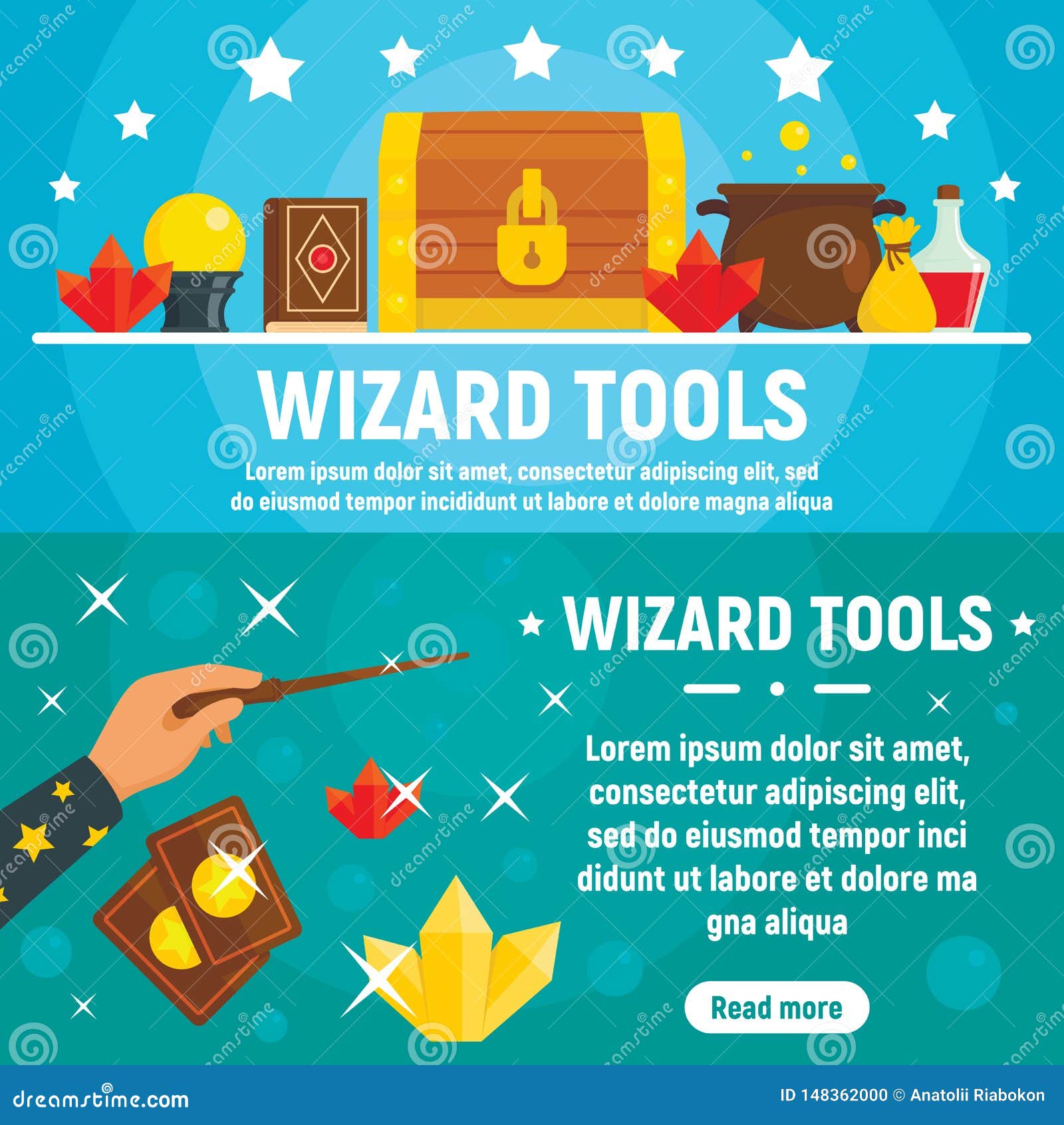 Wizard Tools. Cartoon Magician Casts Spells. Alchemical Laboratory With ...