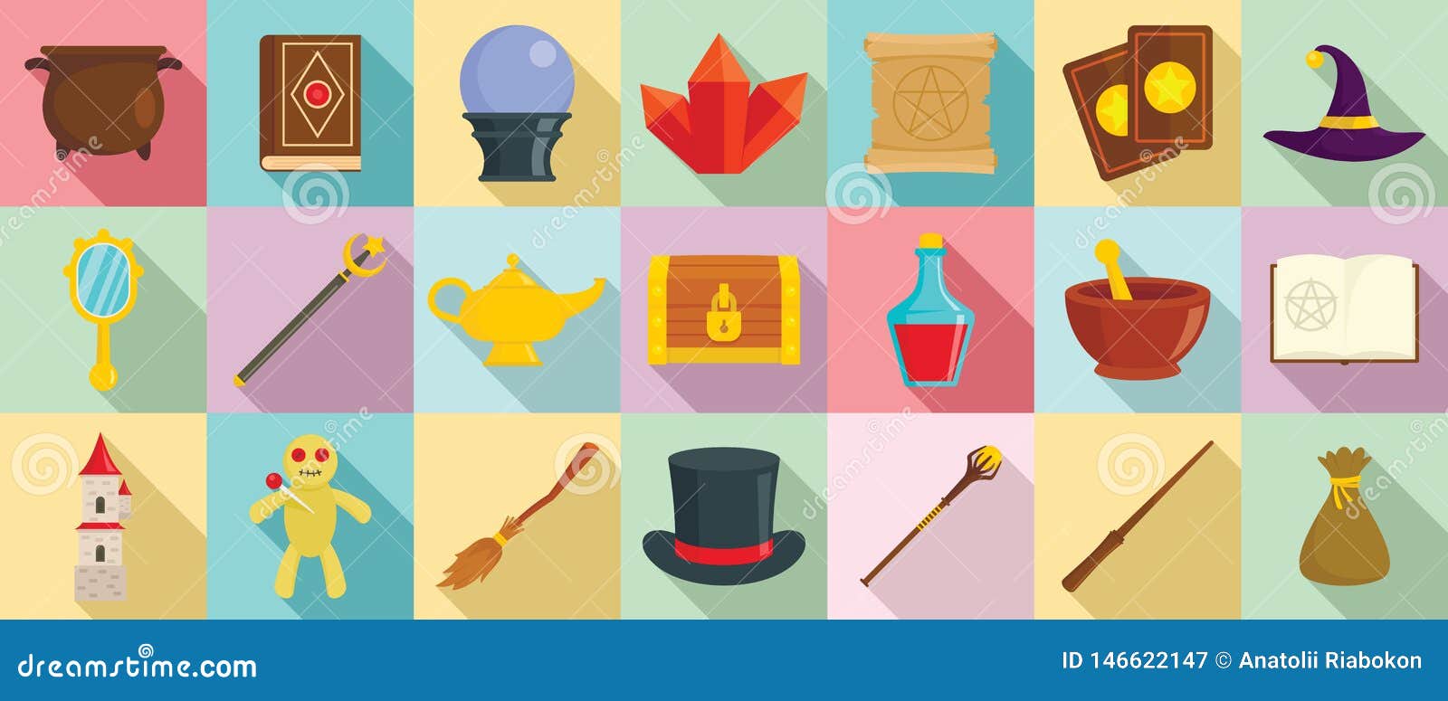 Wizard Tools Icons Set, Flat Style Stock Vector - Illustration of ball ... Wizard Tools Icons Set, Flat Style Stock Vector - Illustration of ball ...