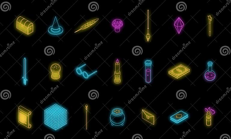 Wizard Tools Icons Set Vector Neon Stock Vector - Illustration of paper ... Wizard Tools Icons Set Vector Neon Stock Vector - Illustration of paper ...