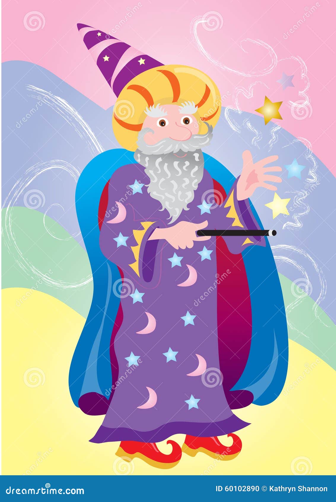 Wizard with wand stock vector. Illustration of stars - 60102890