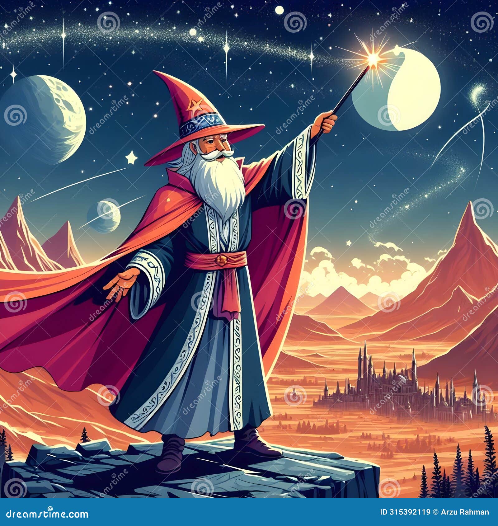 Wizard Waving and Cape Holding Set Stock Illustration - Illustration of ...