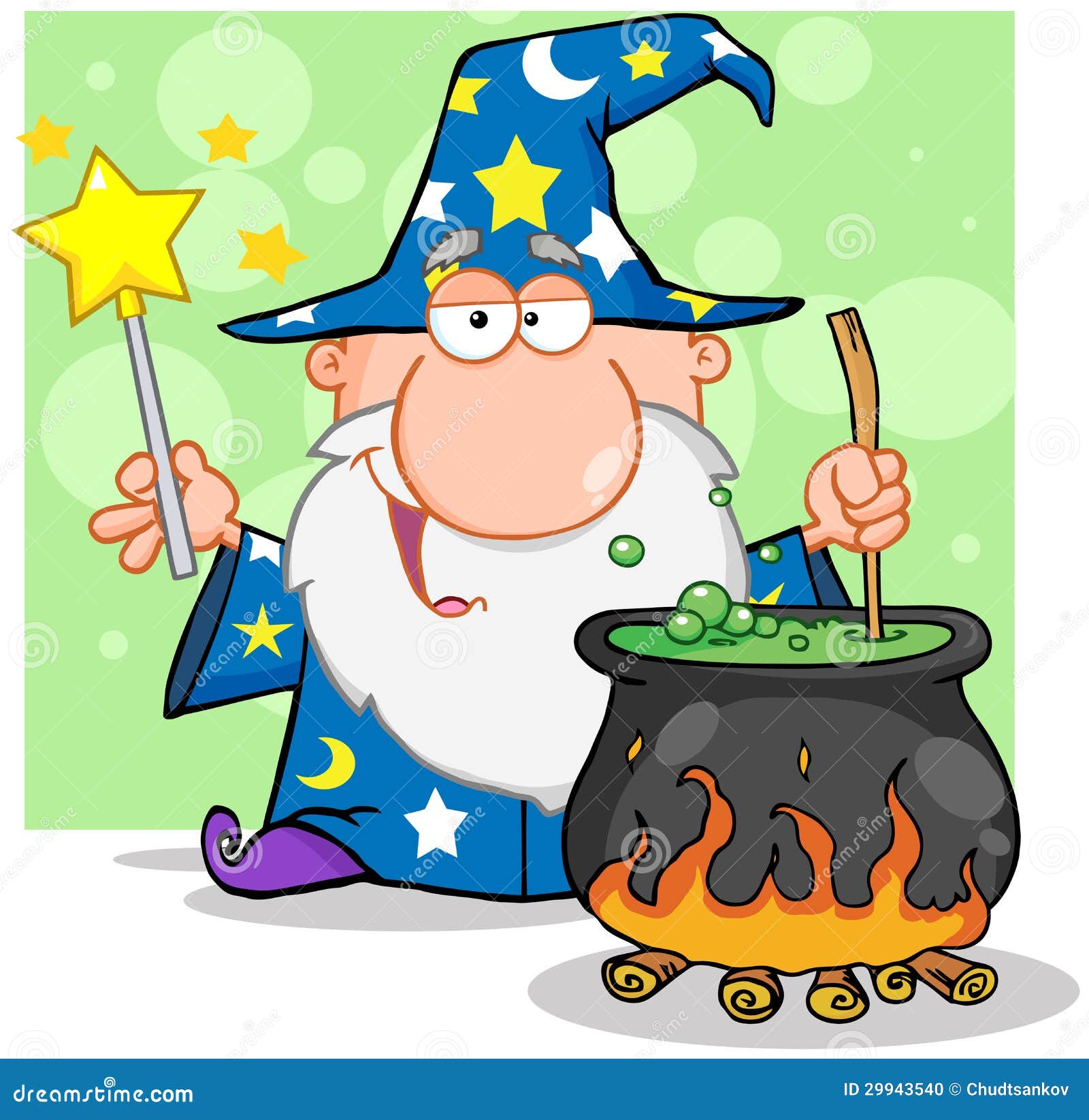 Wizard Waving with Magic Wand and Preparing a Poti Stock Vector ...