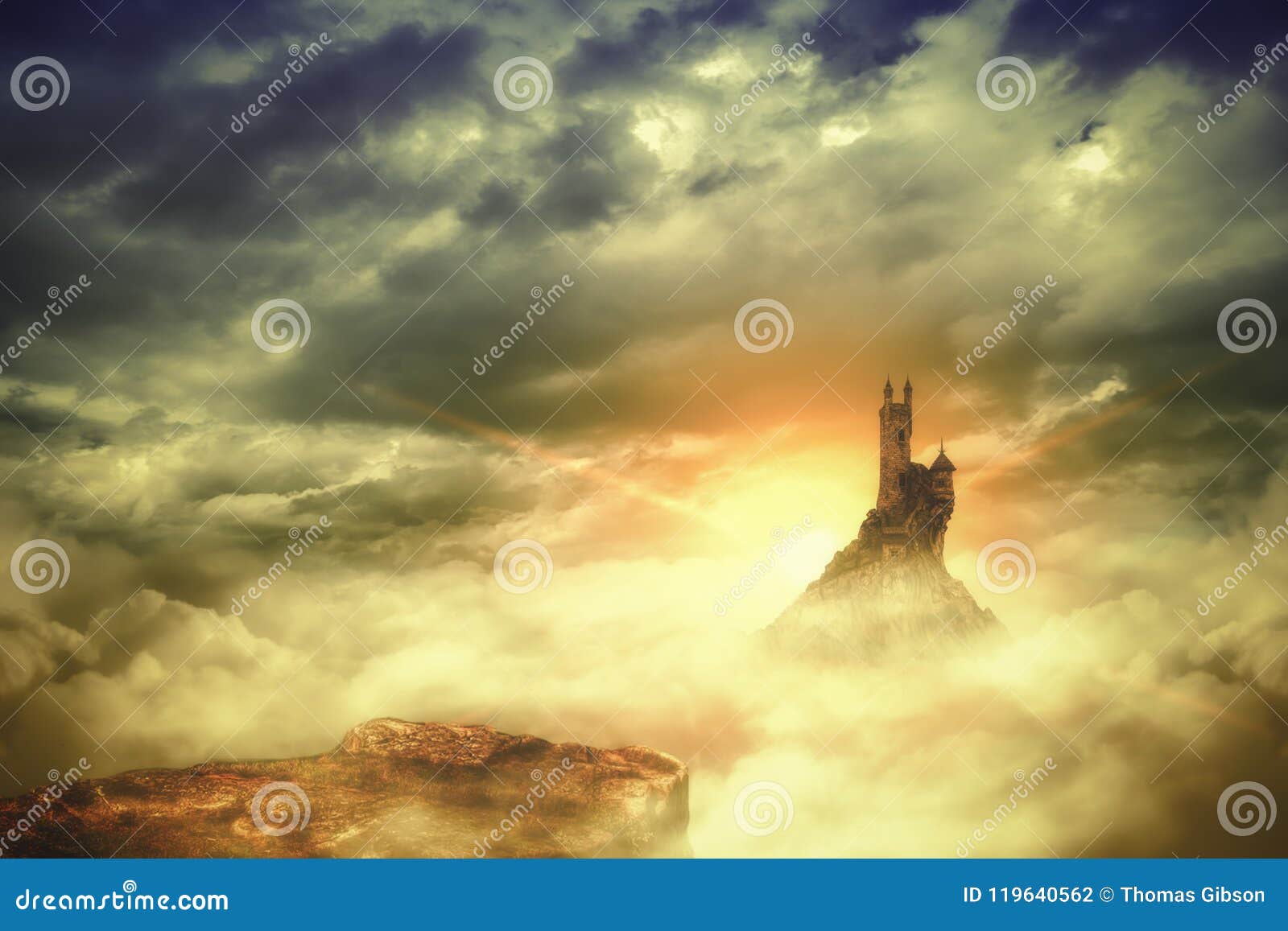 Wizards Keep with the Rising Sun Stock Photo - Image of cliff, colorful ...