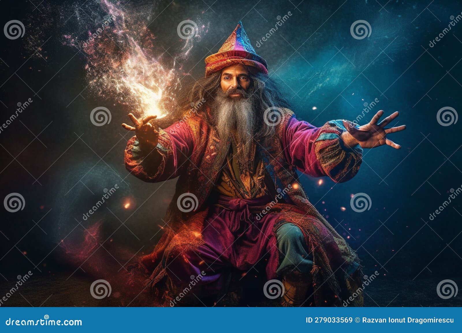 Wizzard Doing Magic. Illustration of a Wizard Immersed in the Act of ...