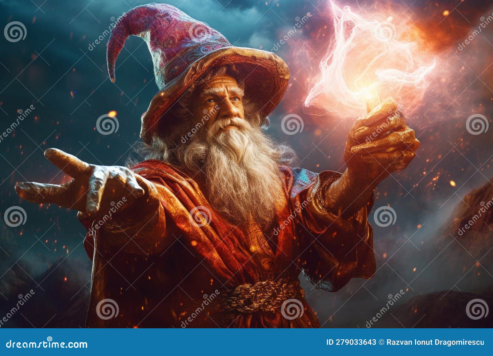 Wizzard Doing Magic. Illustration of a Wizard Immersed in the Act of ...