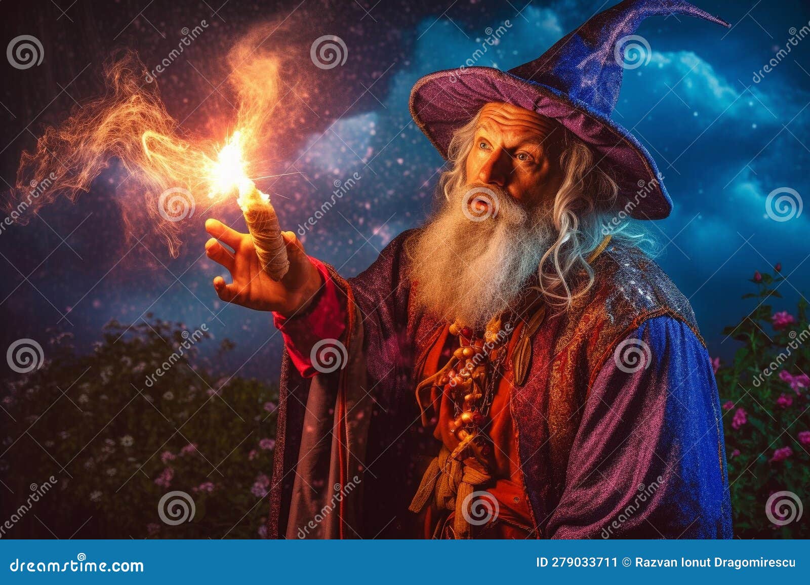 Wizzard Doing Magic. Illustration of a Wizard Immersed in the Act of ...