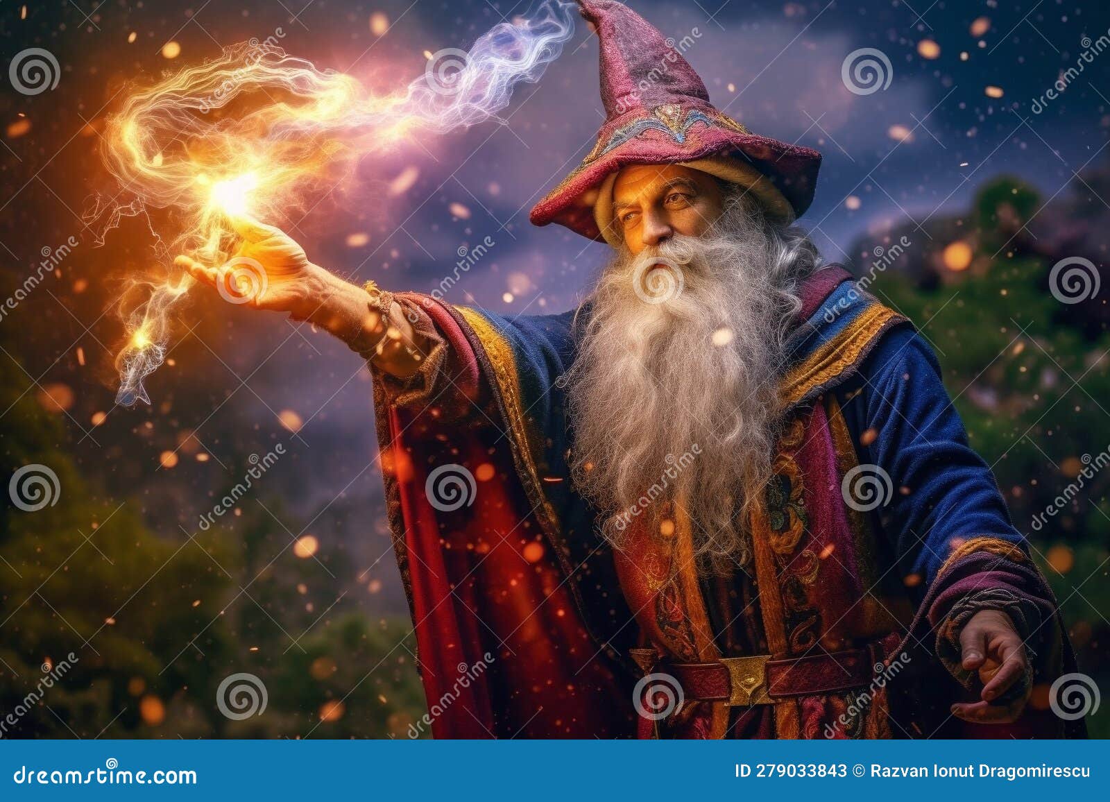 Wizzard Doing Magic. Illustration of a Wizard Immersed in the Act of ...