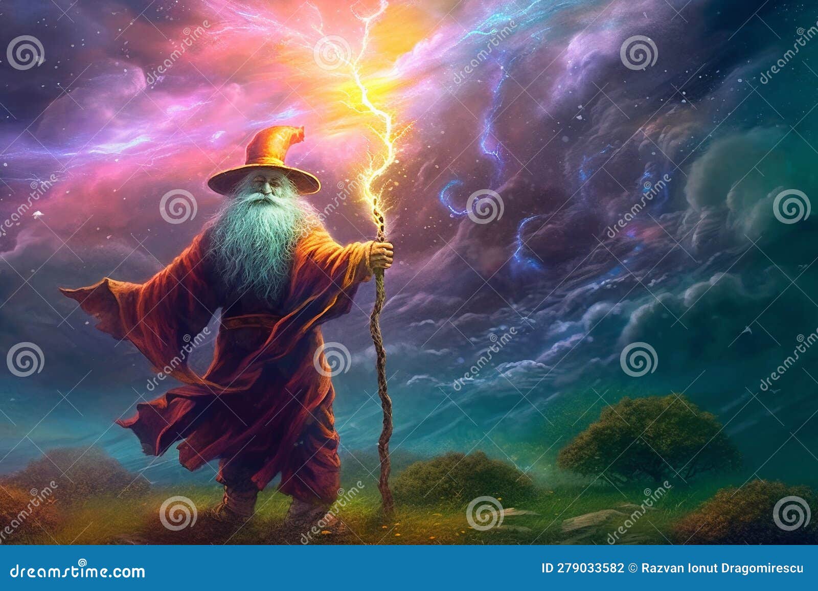Wizzard Doing Magic. Illustration of a Wizard Immersed in the Act of ...