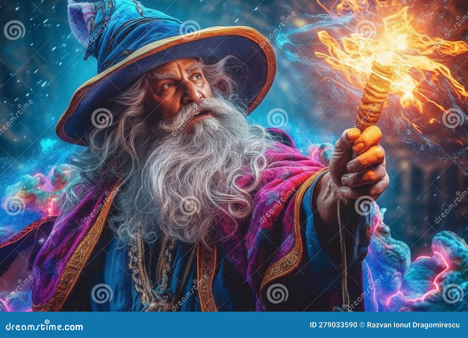 Wizzard Doing Magic. Illustration of a Wizard Immersed in the Act of ...