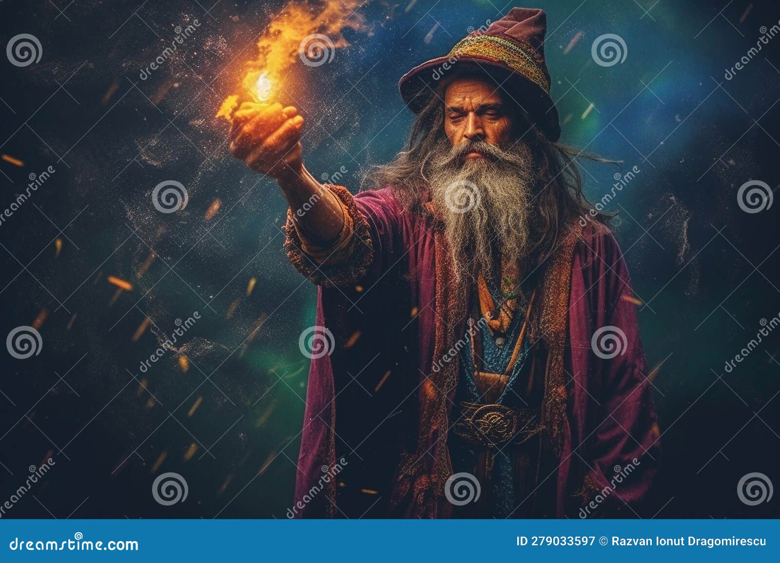 Wizzard Doing Magic. Illustration of a Wizard Immersed in the Act of ...