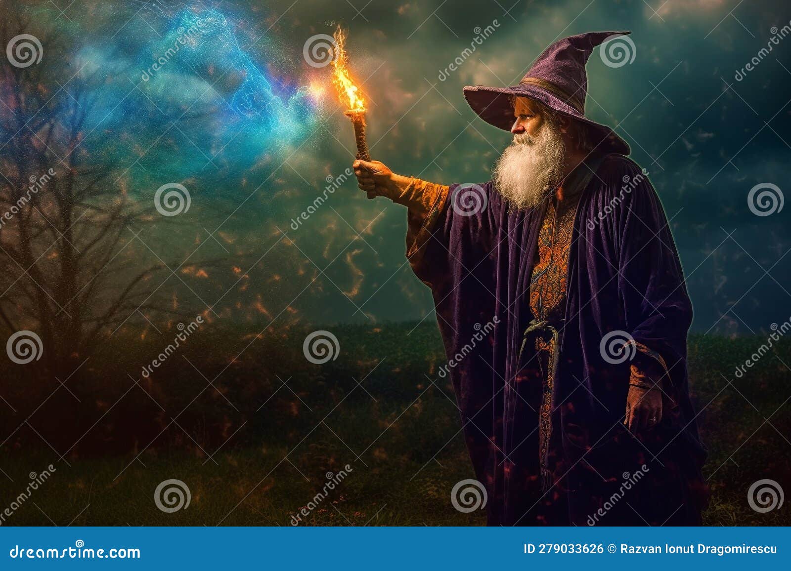 Wizzard Doing Magic. Illustration of a Wizard Immersed in the Act of ...