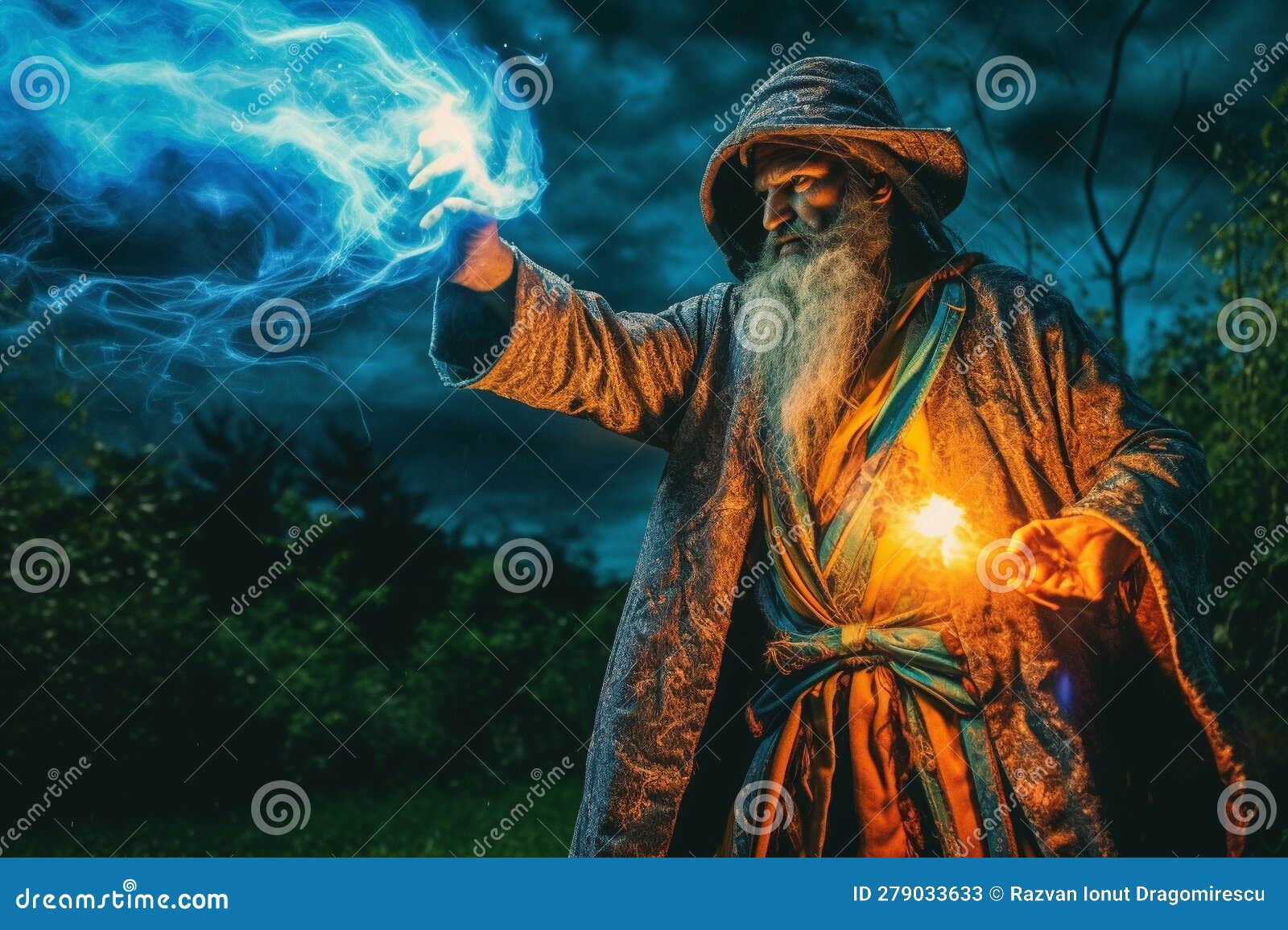 Wizzard Doing Magic. Illustration of a Wizard Immersed in the Act of ...