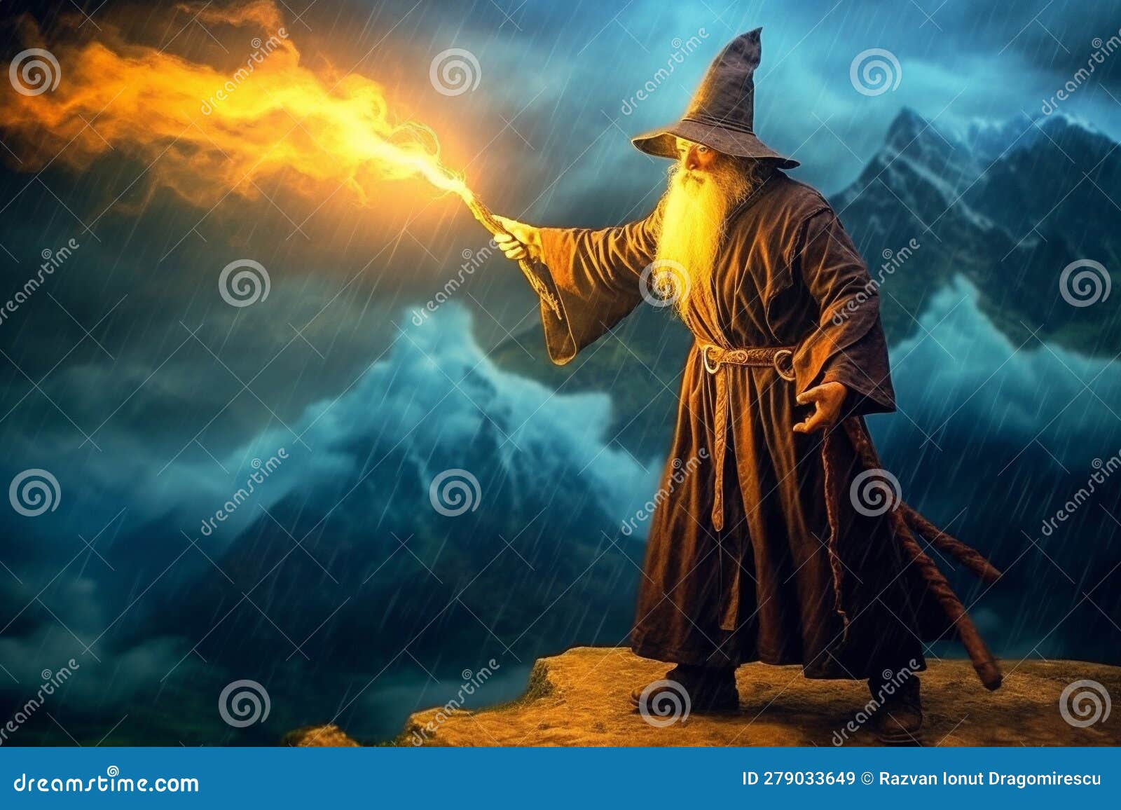Wizzard Doing Magic. Illustration of a Wizard Immersed in the Act of ...