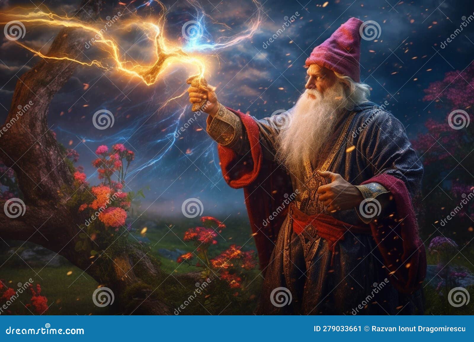 Wizzard Doing Magic. Illustration of a Wizard Immersed in the Act of ...