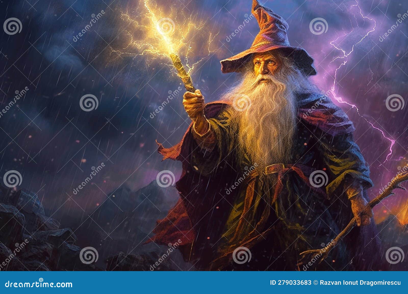 Wizzard Doing Magic. Illustration of a Wizard Immersed in the Act of ...