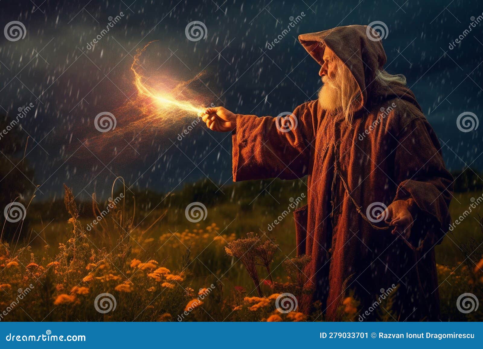 Wizzard Doing Magic. Illustration of a Wizard Immersed in the Act of ...