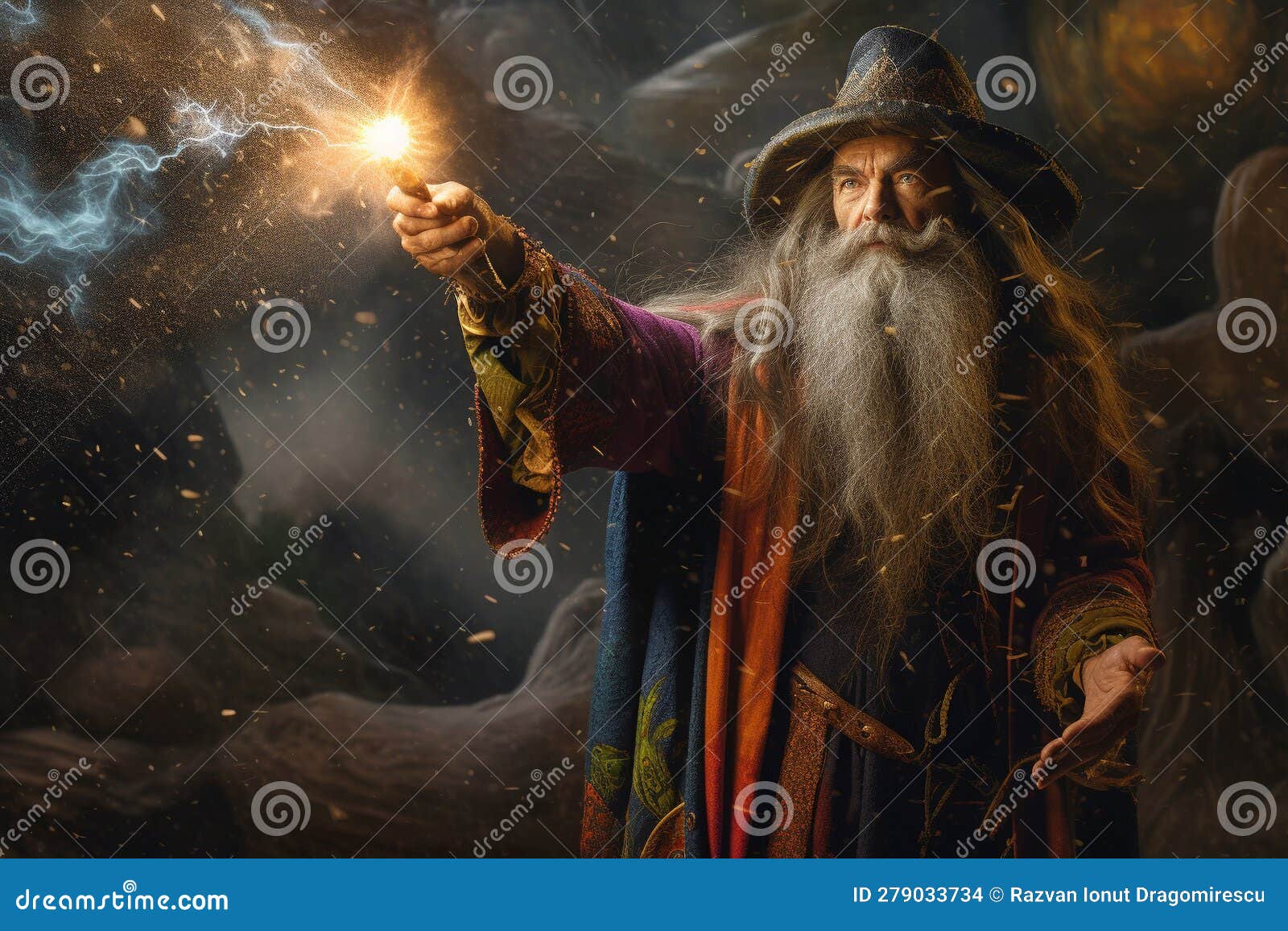 Wizzard Doing Magic. Illustration of a Wizard Immersed in the Act of ...
