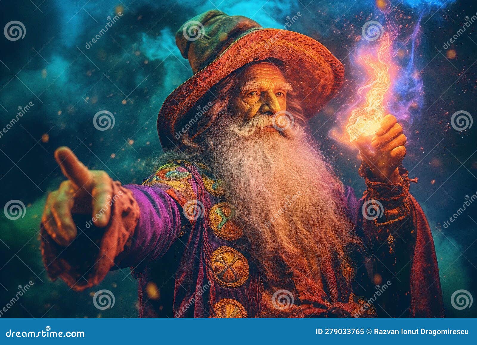 Wizzard Doing Magic. Illustration of a Wizard Immersed in the Act of ...