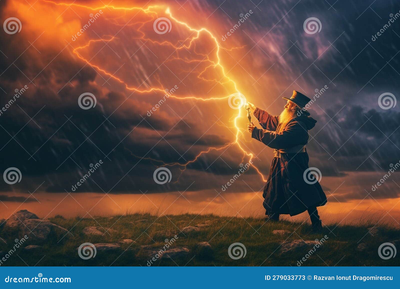 Wizzard Doing Magic. Illustration of a Wizard Immersed in the Act of ...
