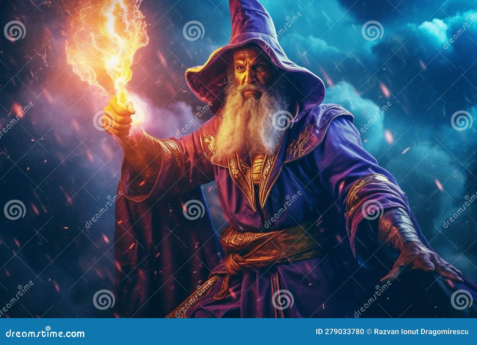 Wizzard Doing Magic. Illustration of a Wizard Immersed in the Act of ...