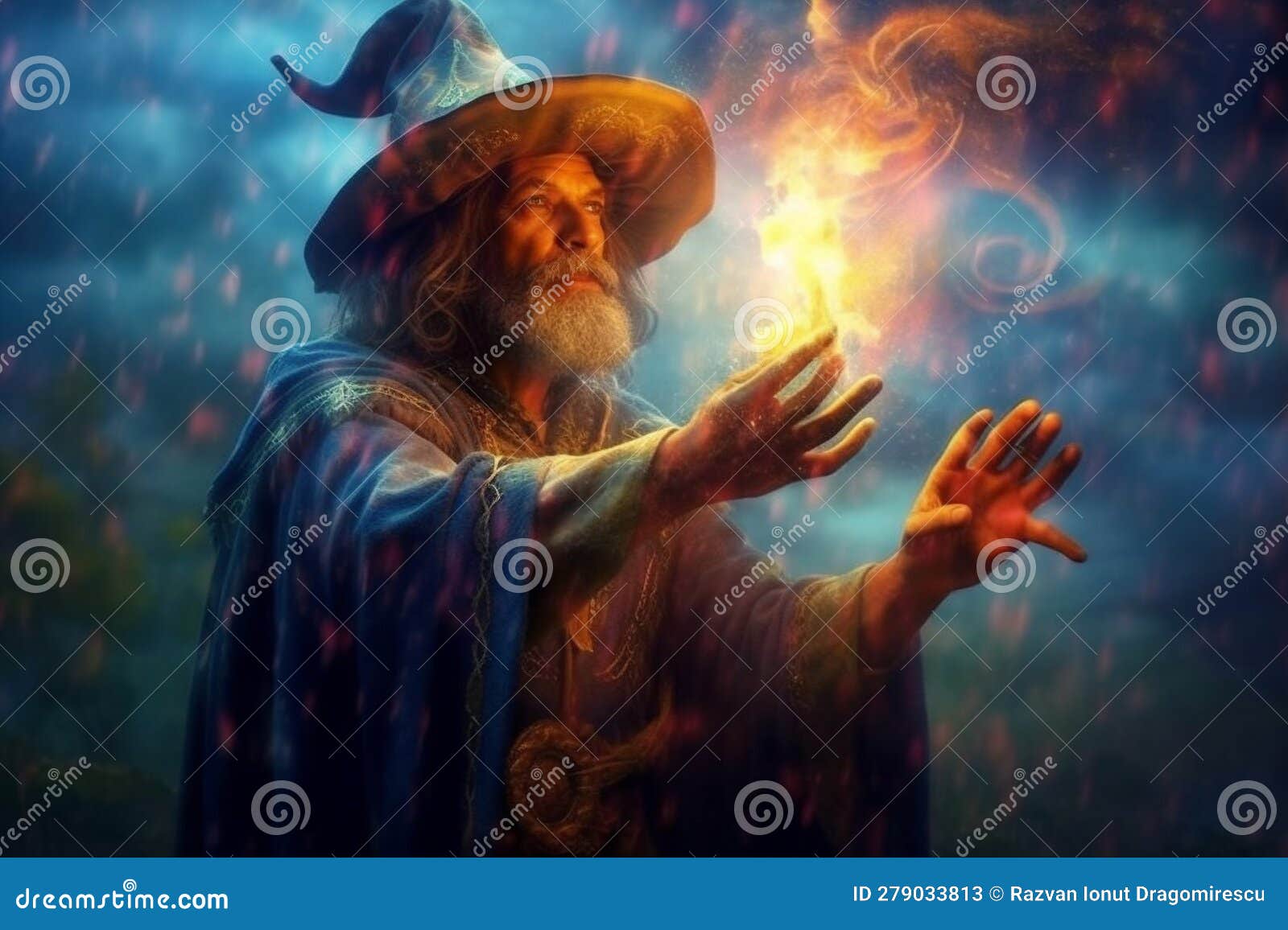 Wizzard Doing Magic. Illustration of a Wizard Immersed in the Act of ...
