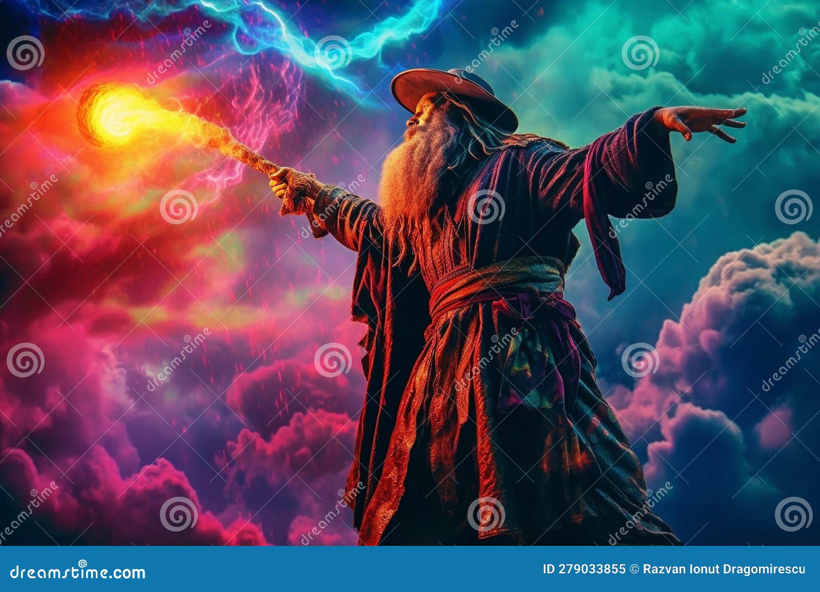 Wizzard Doing Magic. Illustration of a Wizard Immersed in the Act of ...