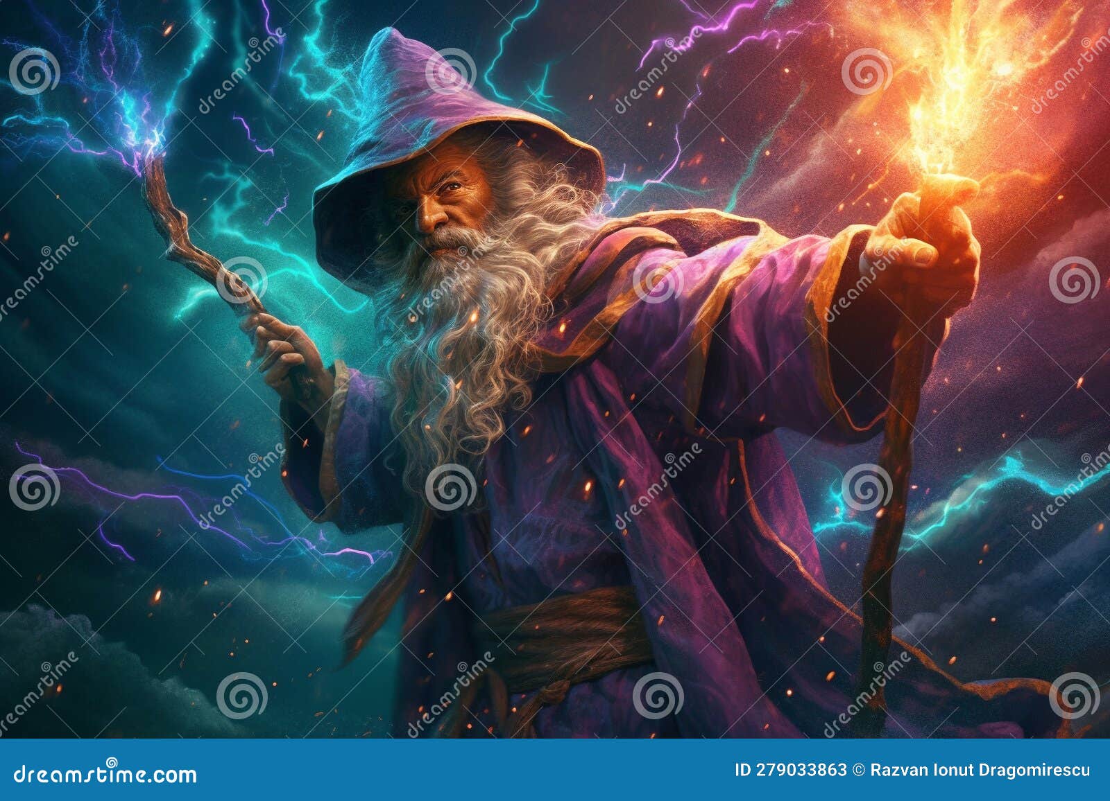 Wizzard Doing Magic. Illustration of a Wizard Immersed in the Act of ...
