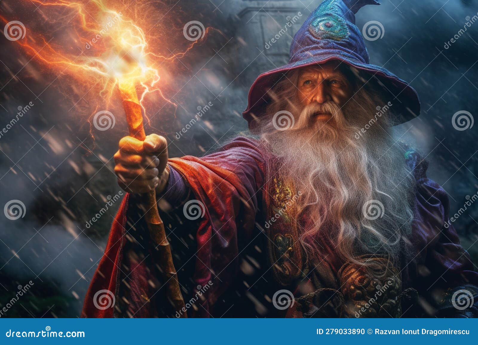 Wizzard Doing Magic. Illustration of a Wizard Immersed in the Act of ...