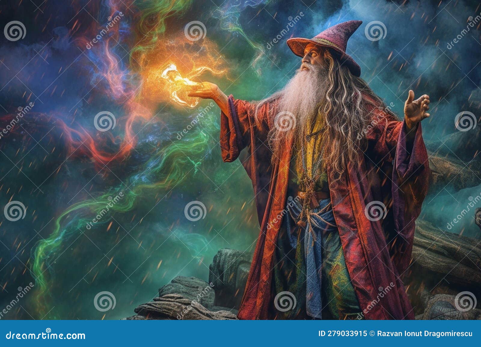 Wizzard Doing Magic. Illustration of a Wizard Immersed in the Act of ...