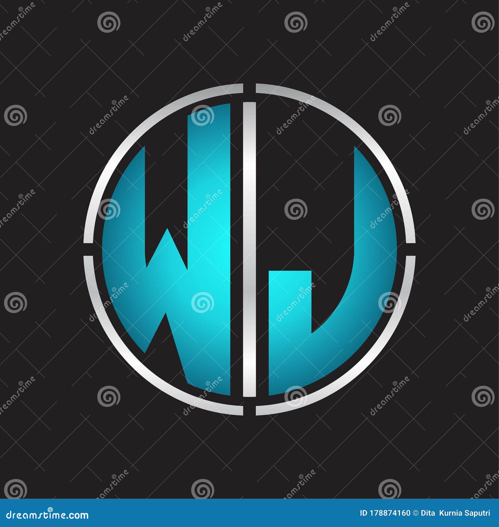 WJ Logo Initial with Circle Line Cut Design Template on Blue Colors ...