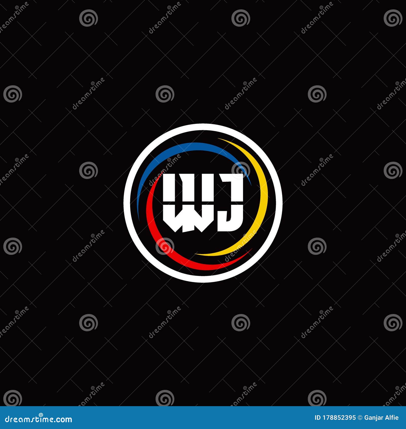 WJ Monogram Logo Isolated on Circle Shape with 3 Slash Colors Rounded ...