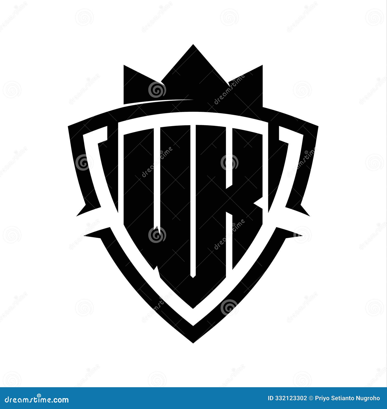 WK Letter Bold Monogram Triangle Curve Shield Shape with Crown Black ...