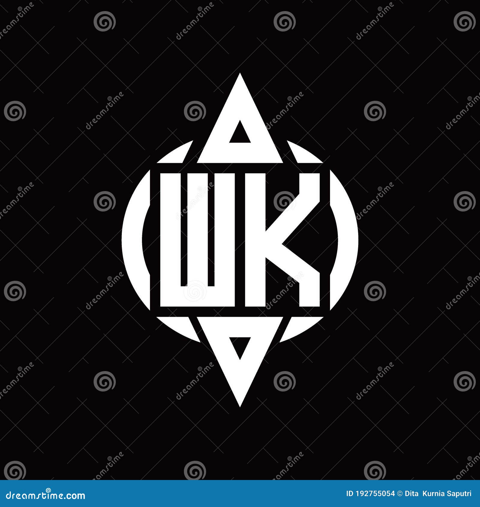 WK Logo with Circle Rounded Combine Triangle Top and Bottom Side Design ...