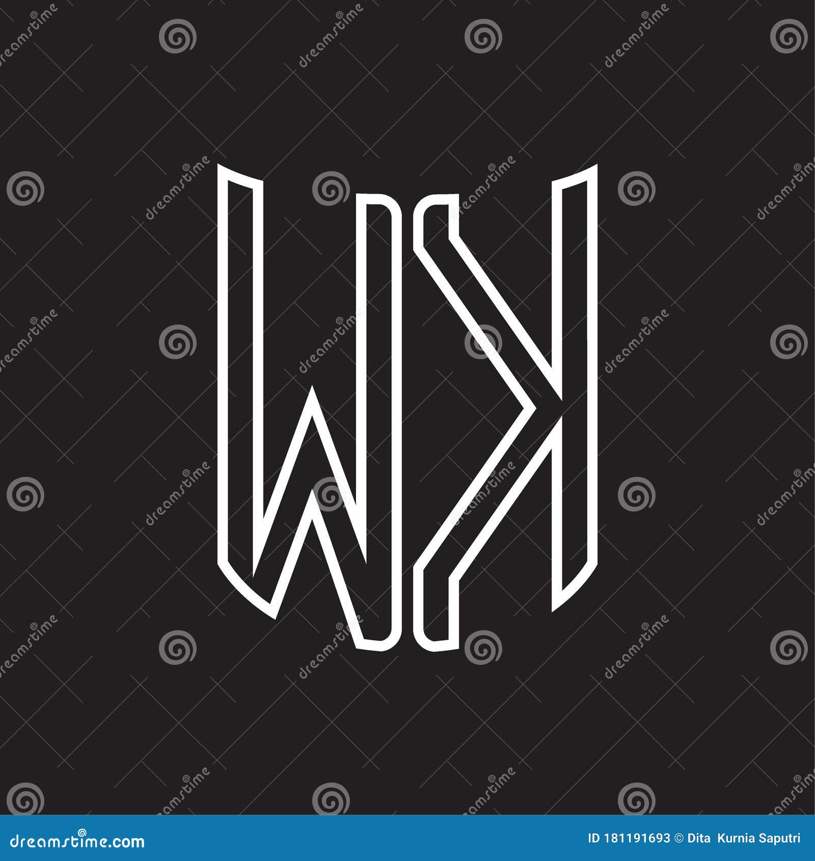 WK Logo Monogram with Ribbon Style Outline Design Template Stock ...
