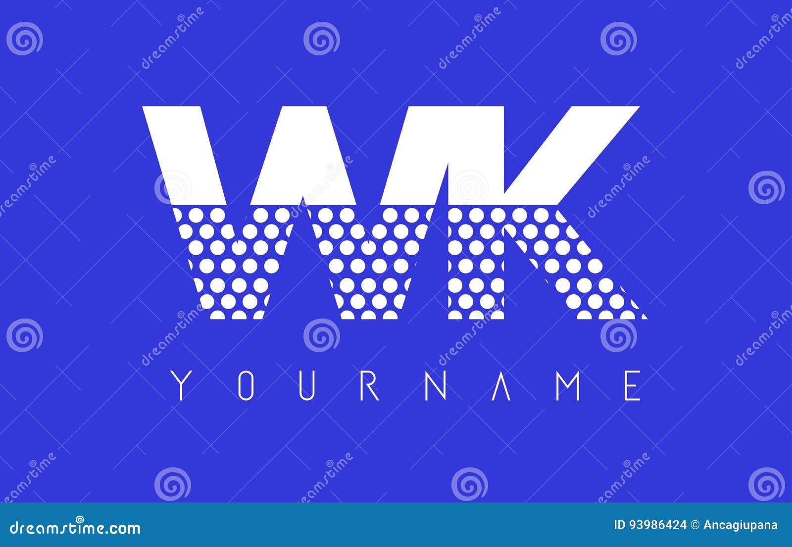 WK W K Dotted Letter Logo Design with Blue Background. Stock Vector ...