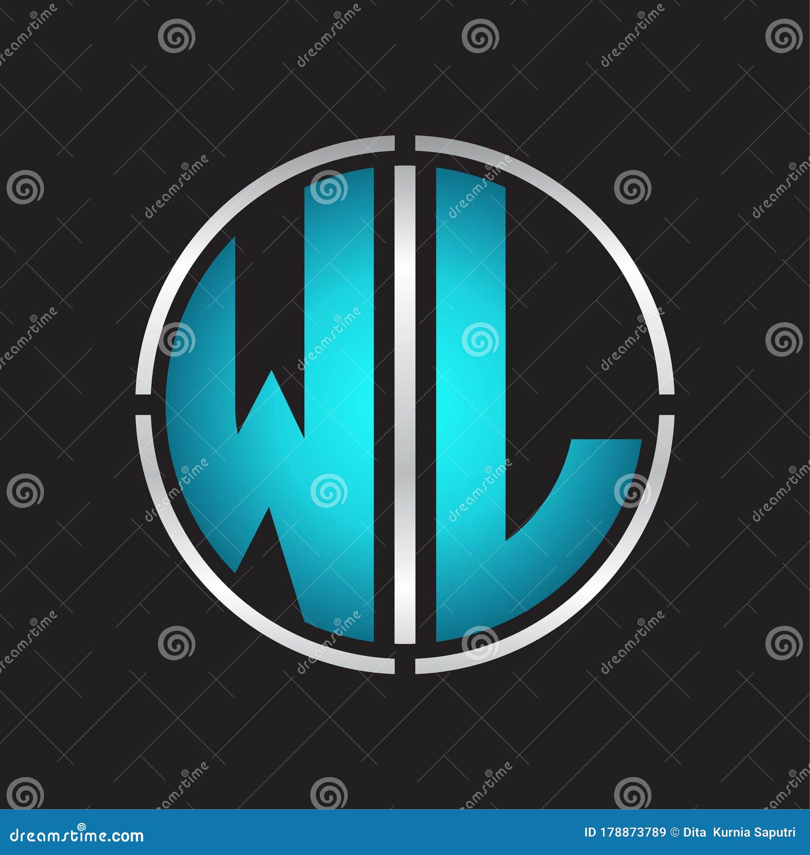 WL Logo Initial with Circle Line Cut Design Template on Blue Colors ...