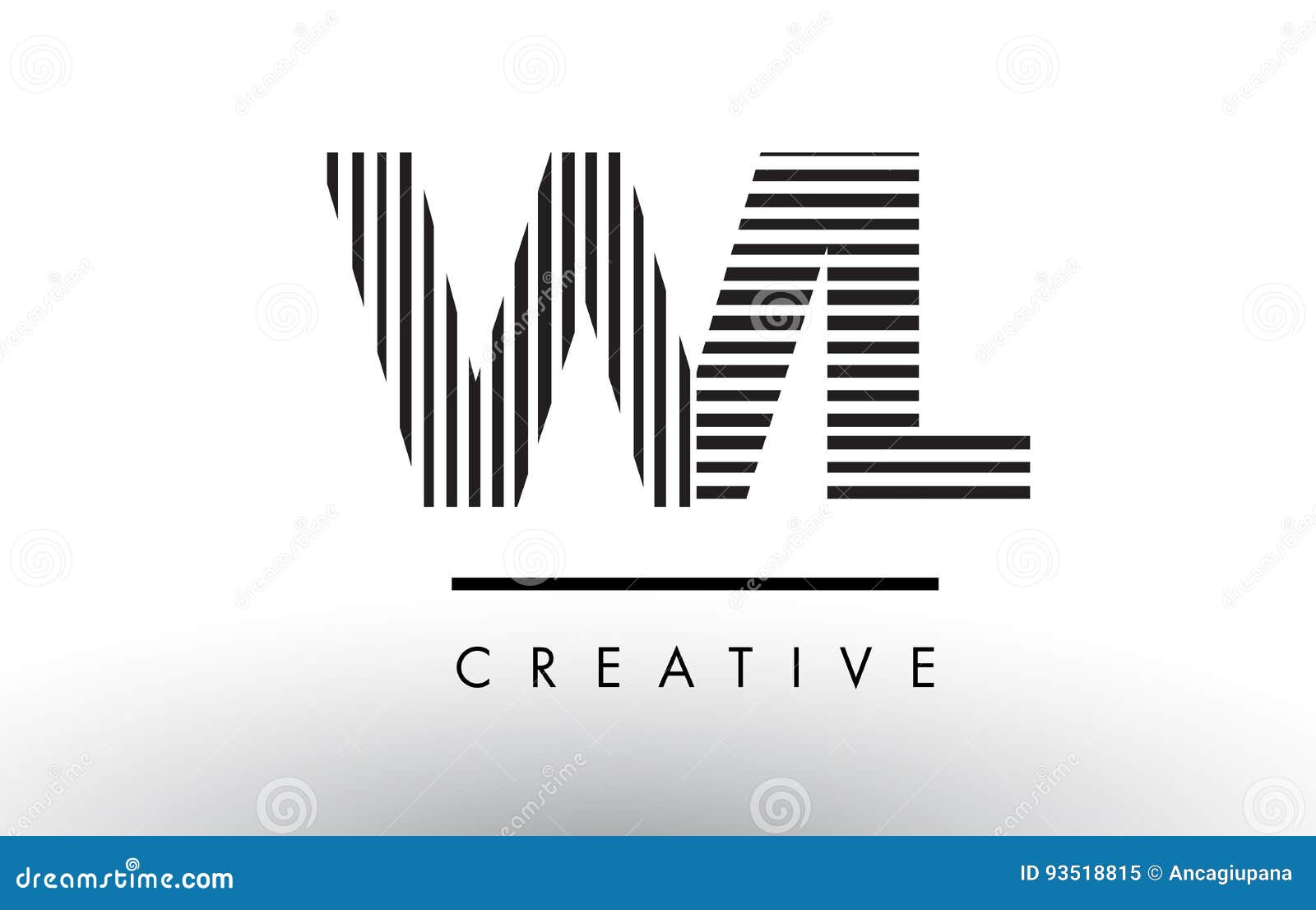 WL W L Black and White Lines Letter Logo Design. Stock Vector ...