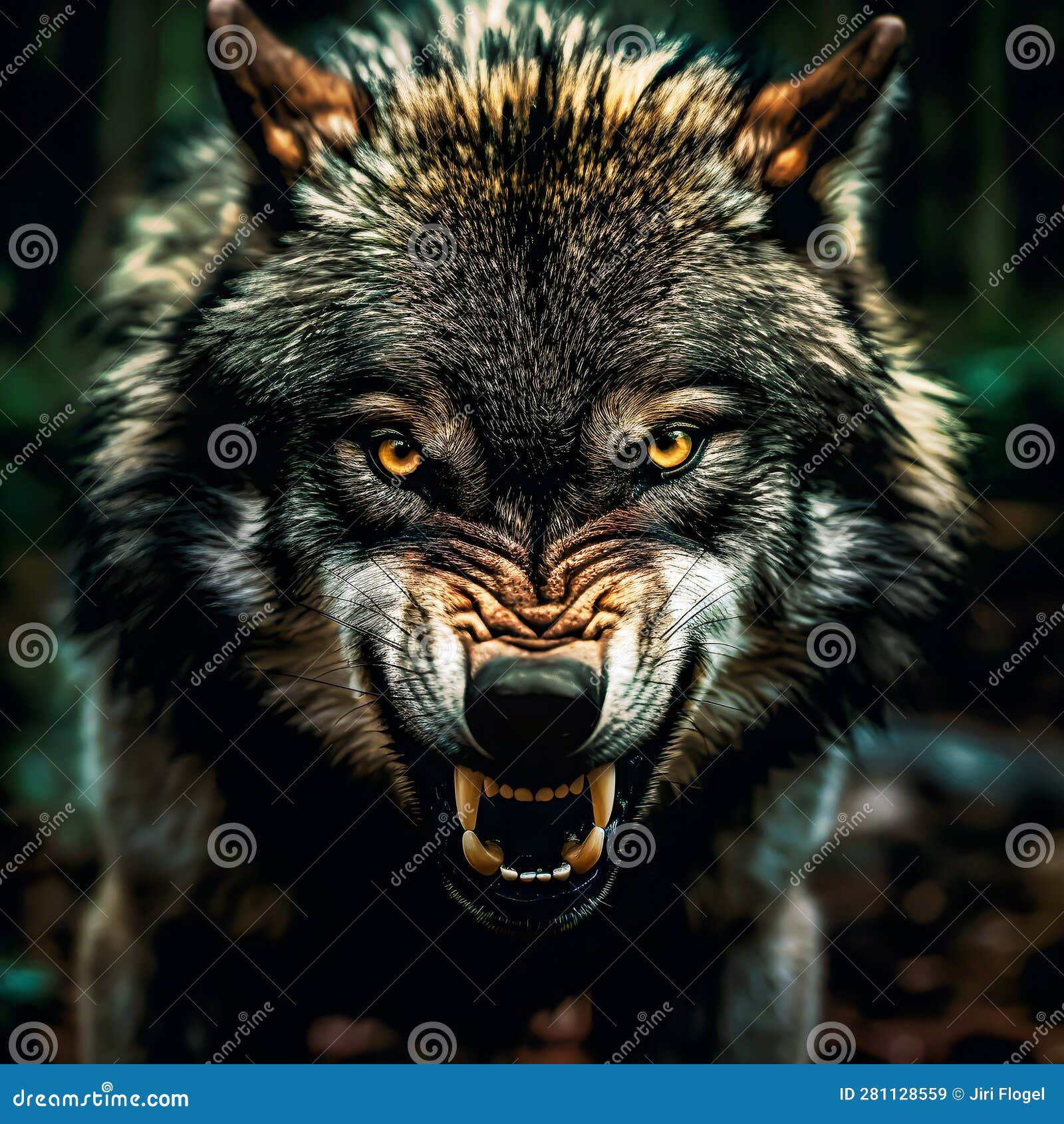 Angry Wolf in Forest - Front View - AI Generated Stock Illustration ...