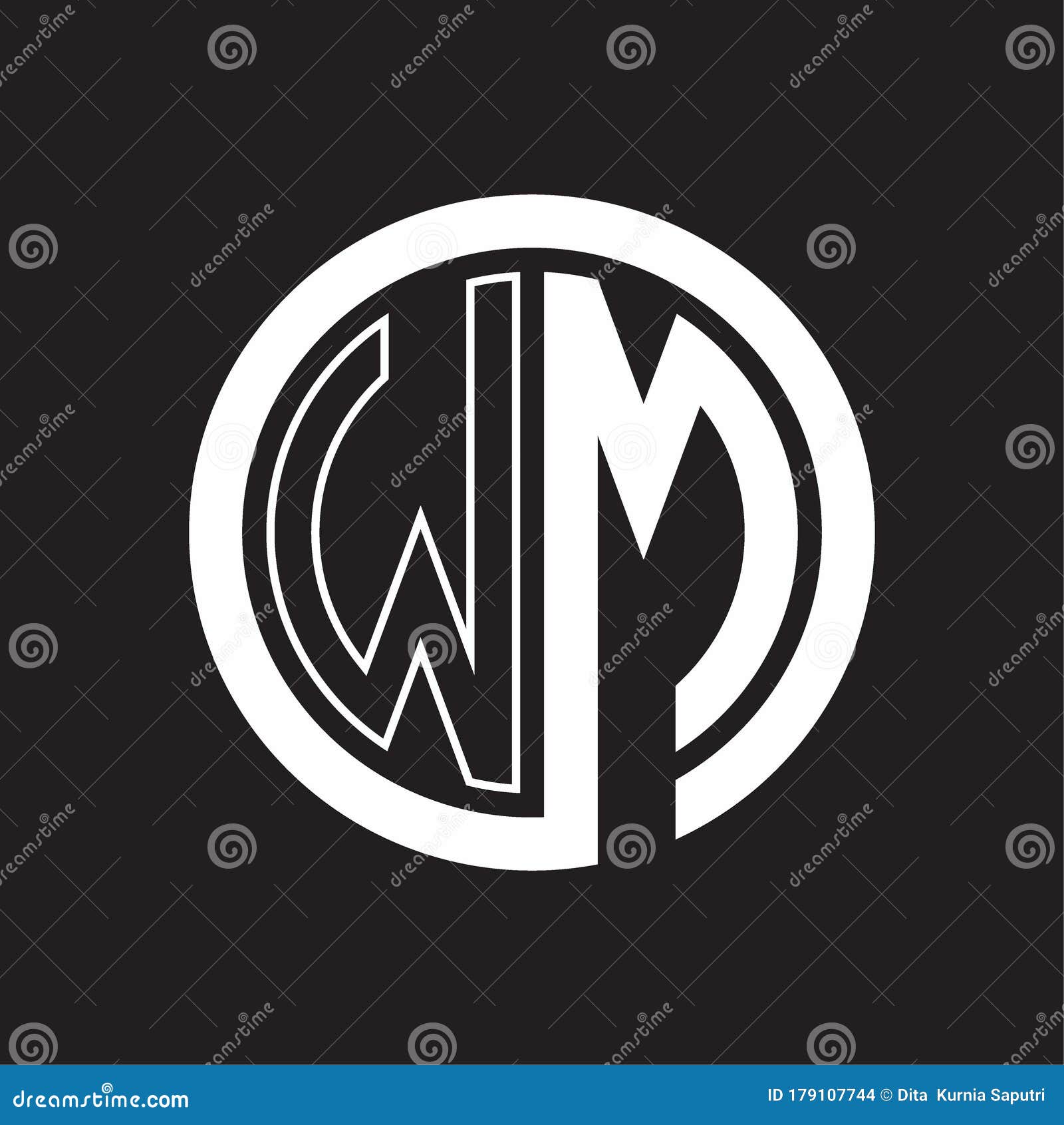 WM Logo with Circle Rounded Negative Space Design Template Stock Vector ...