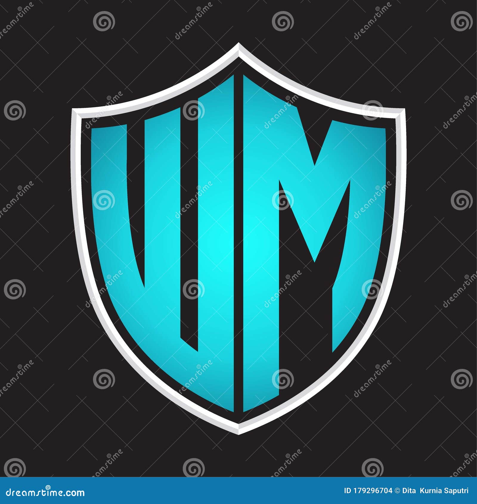 WM Logo Monogram with Shield Shape Isolated Blue Colors on Outline ...