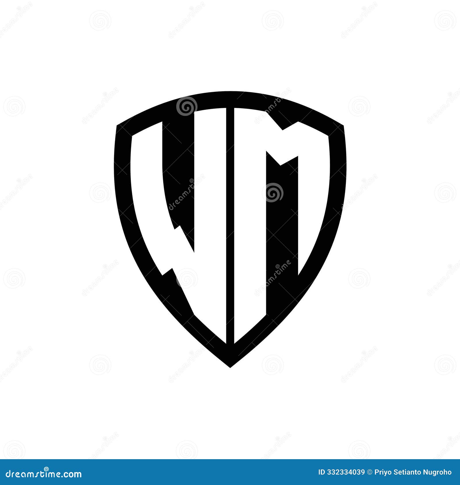 WM Monogram Logo with Bold Letters Shield Shape with Black and White ...