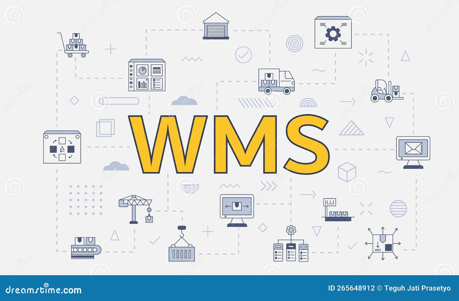 Wms Warehouse Management Concept with Icon Set with Big Word or Text on ...