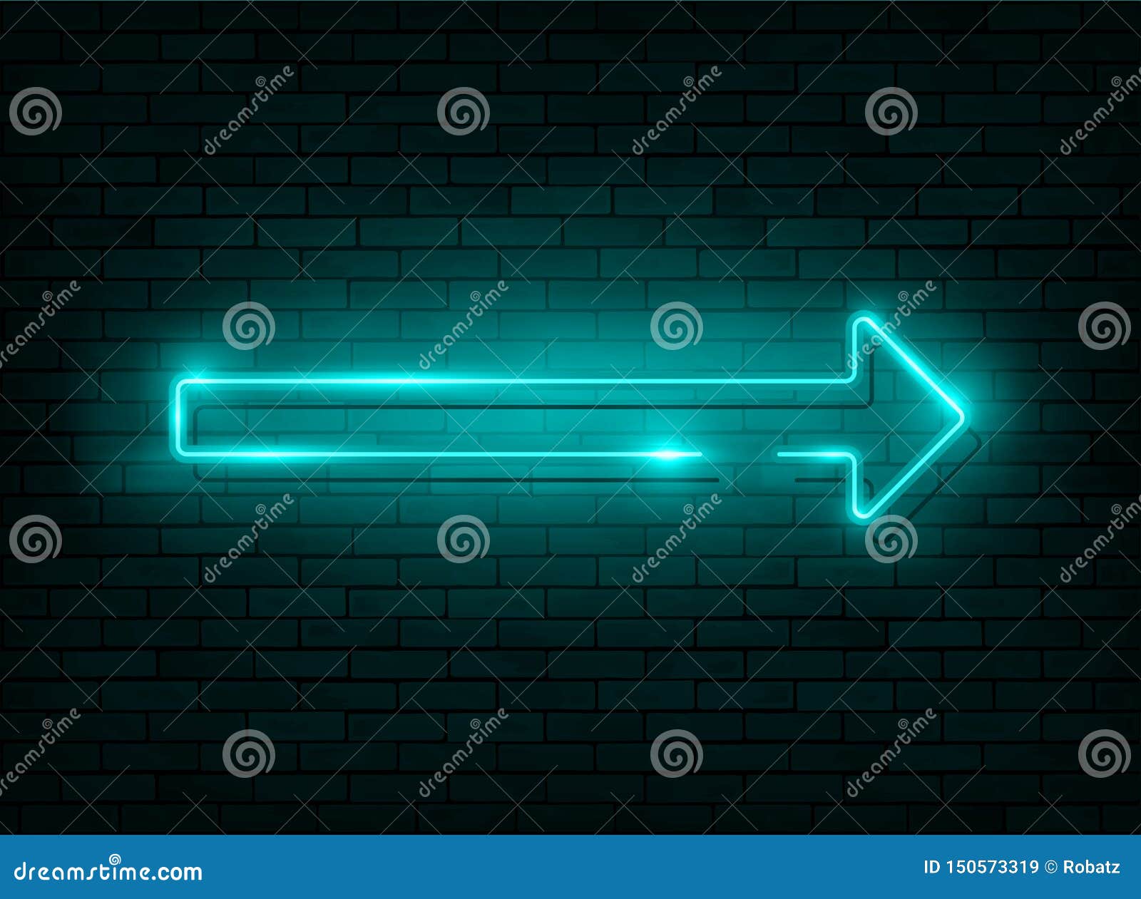 Neon Arrow. Blue Neon Sign with a Brick Wall Background, Icon, Banner ...