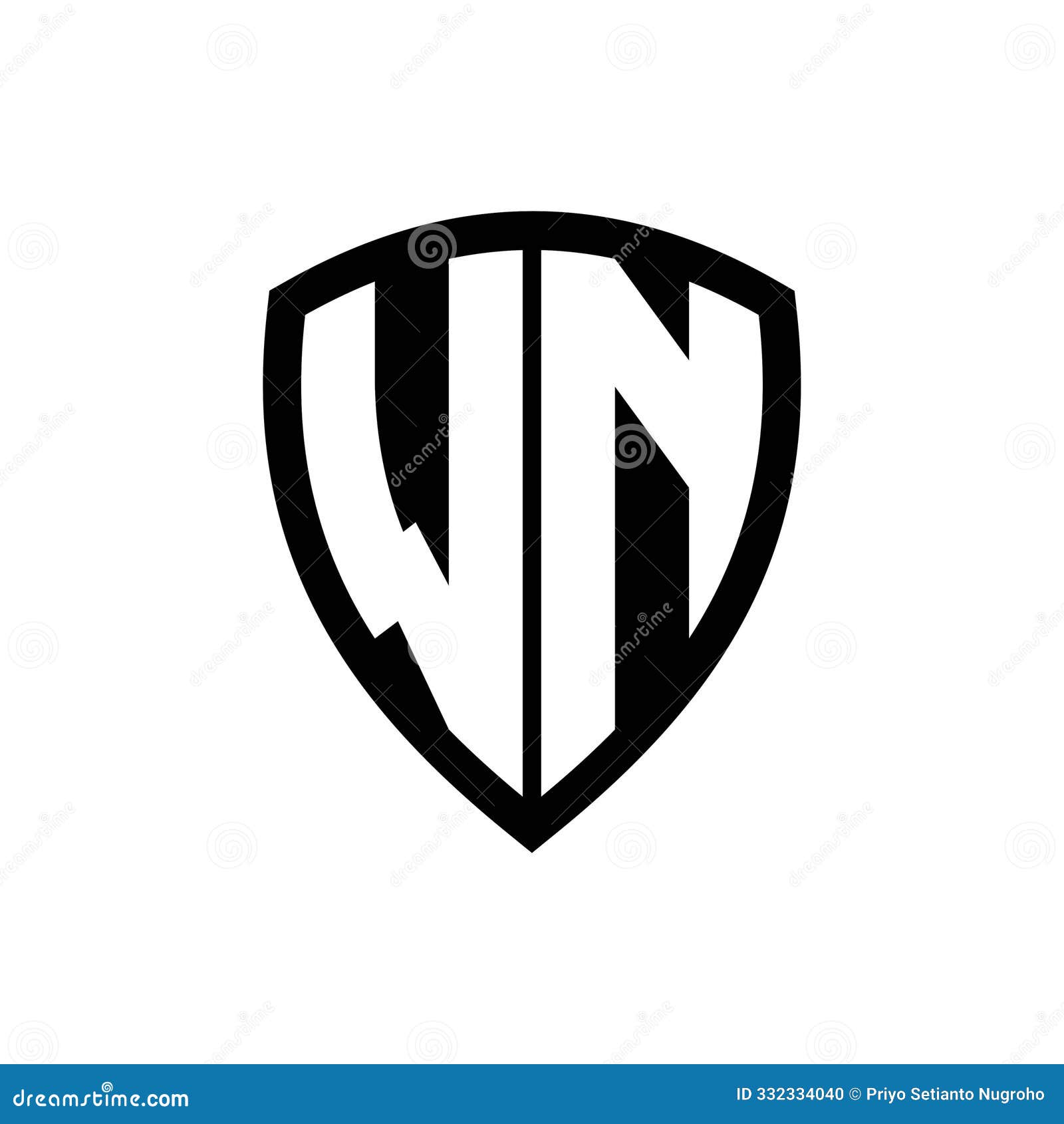 WN Monogram Logo with Bold Letters Shield Shape with Black and White ...