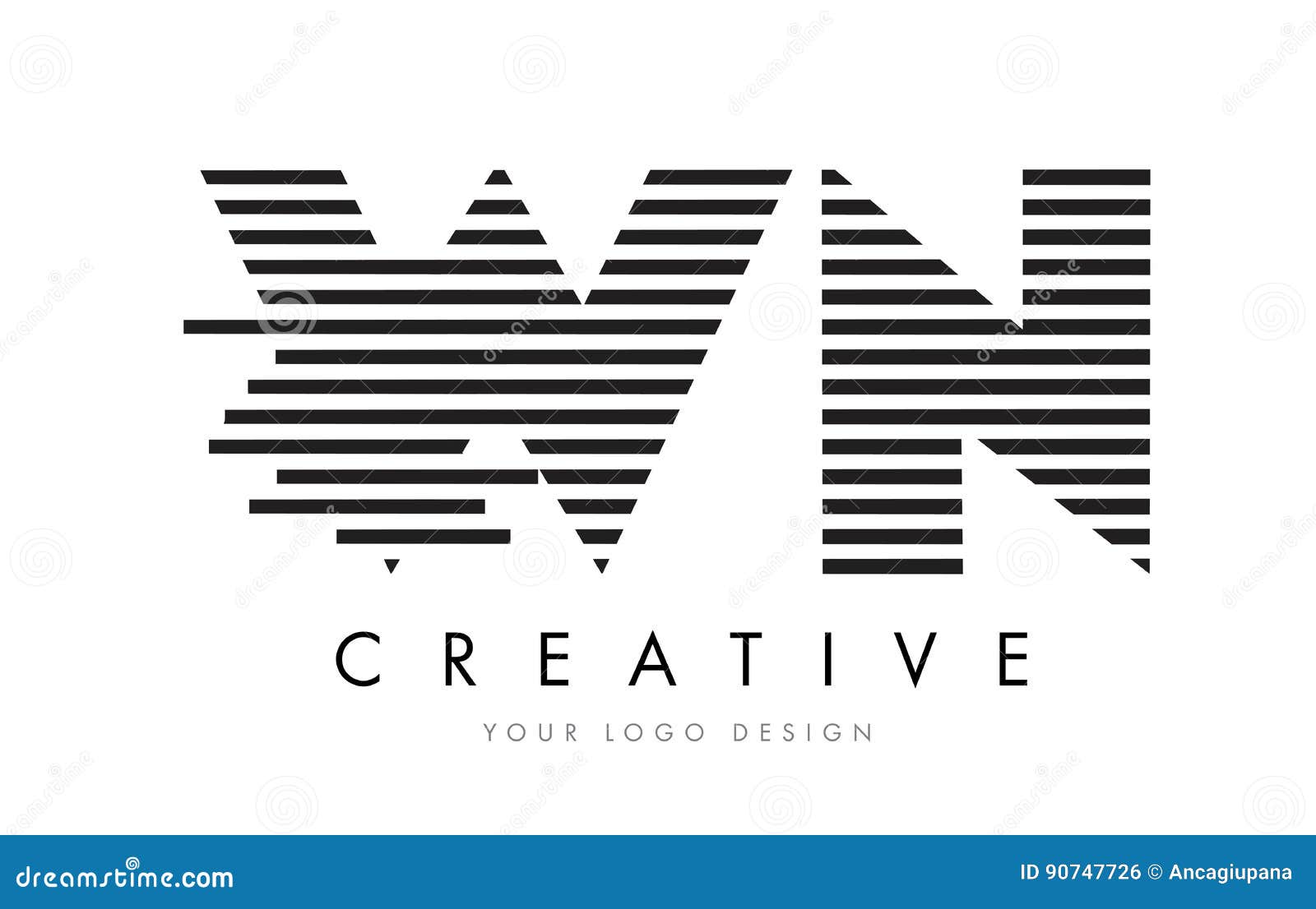 WN W N Zebra Letter Logo Design with Black and White Stripes Stock ...