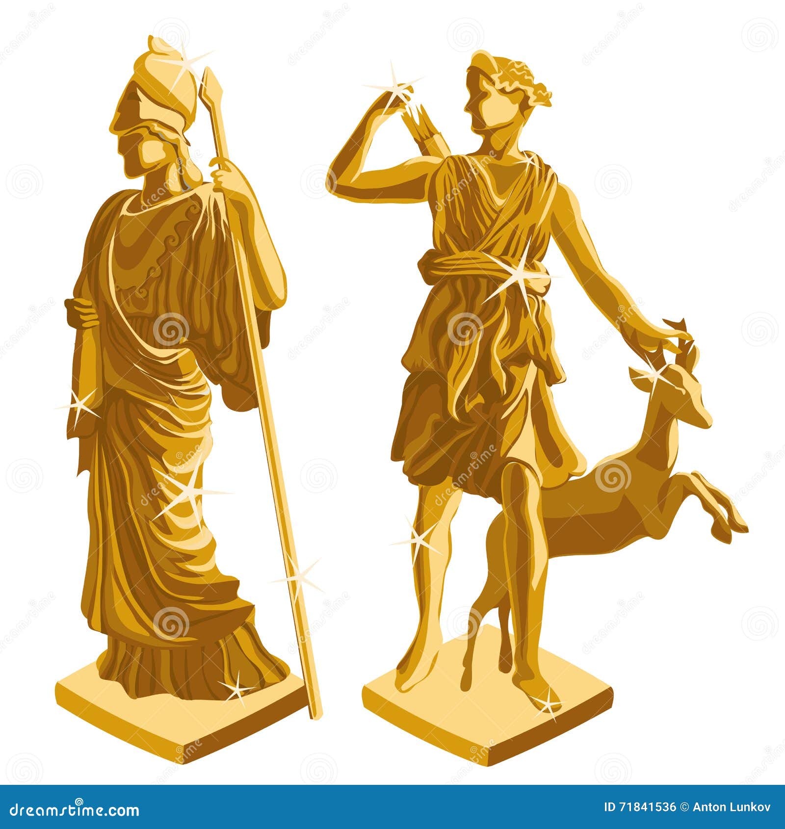 Wo Greek Golden Statues of Warrior and Shepherd Stock Vector ...