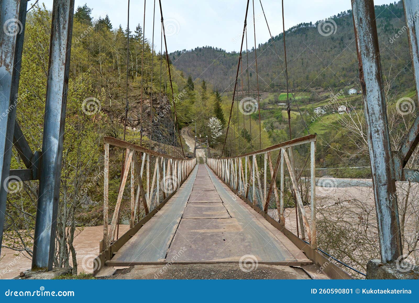 Wobbly Old Bridge Over a Mountain River for Cars Stock Image - Image of ...