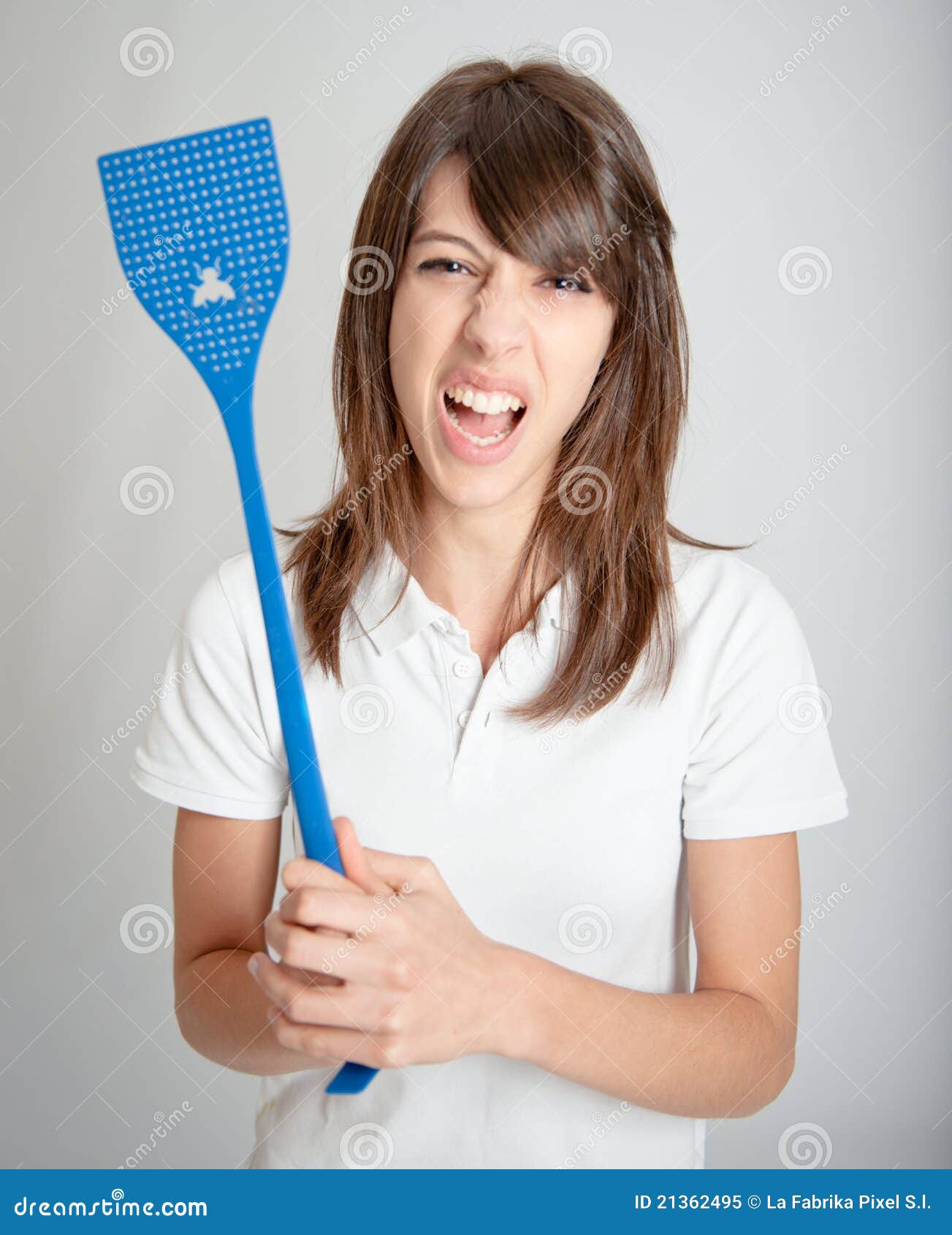 Woedend Meisje Met Vliegemepper Stock Afbeelding - Image of vlieg ...